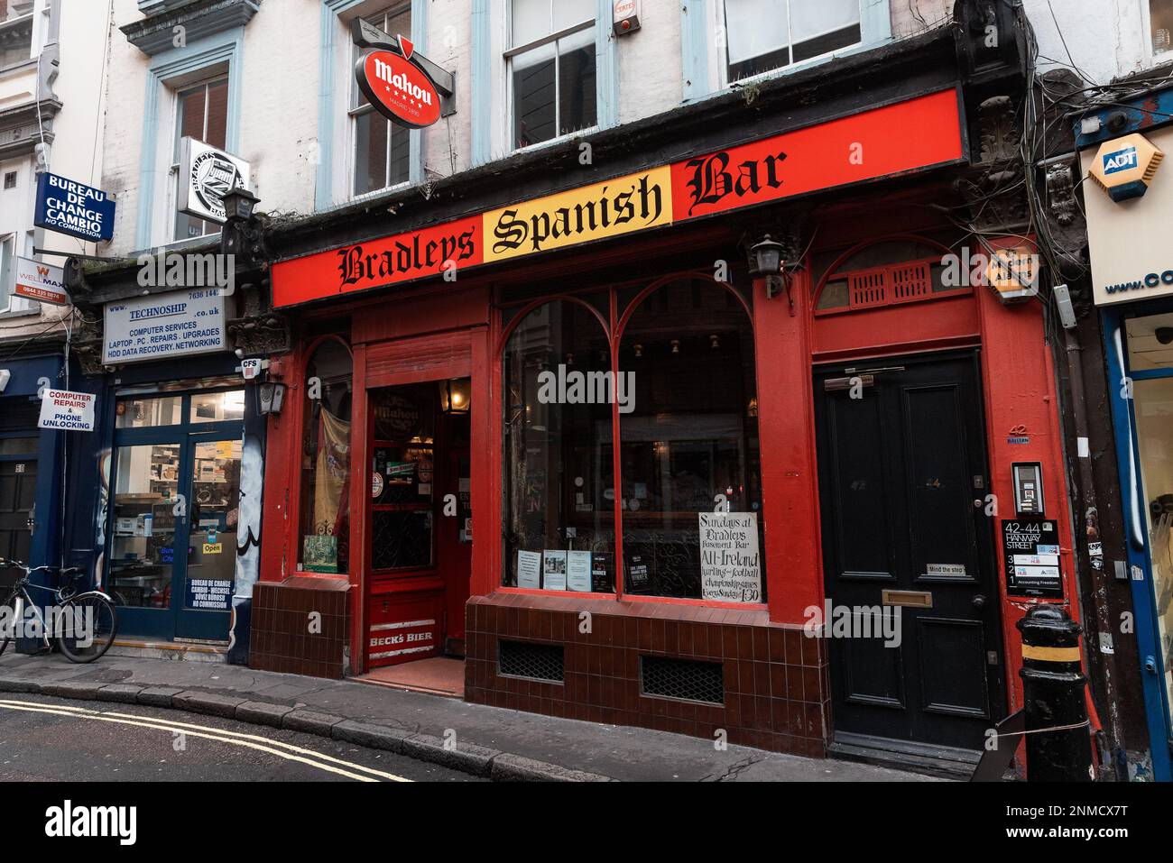 London, UK. 22 February, 2023. The exterior of Bradleys Spanish Bar ...