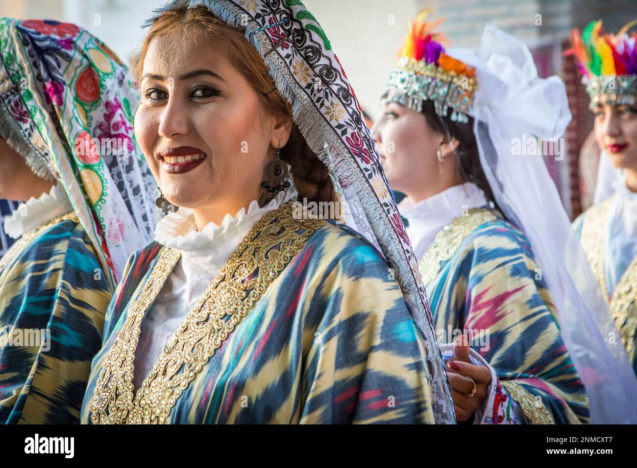 women in traditional dress, for folk dance, dancer, in Rukhobod ...