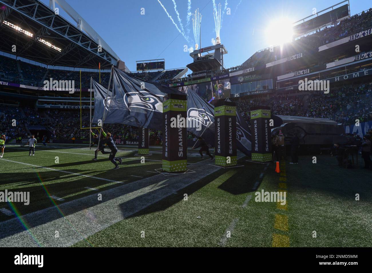 SEATTLE, WA - OCTOBER 31: The Seattle Seahawks run onto the field ...