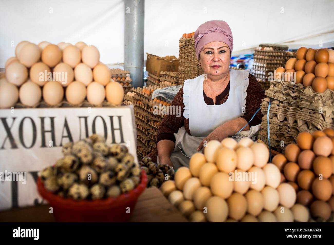 Woman selling eggs. At Chorsu Bazaar,Tashkent, Uzbekistan Stock Photo ...