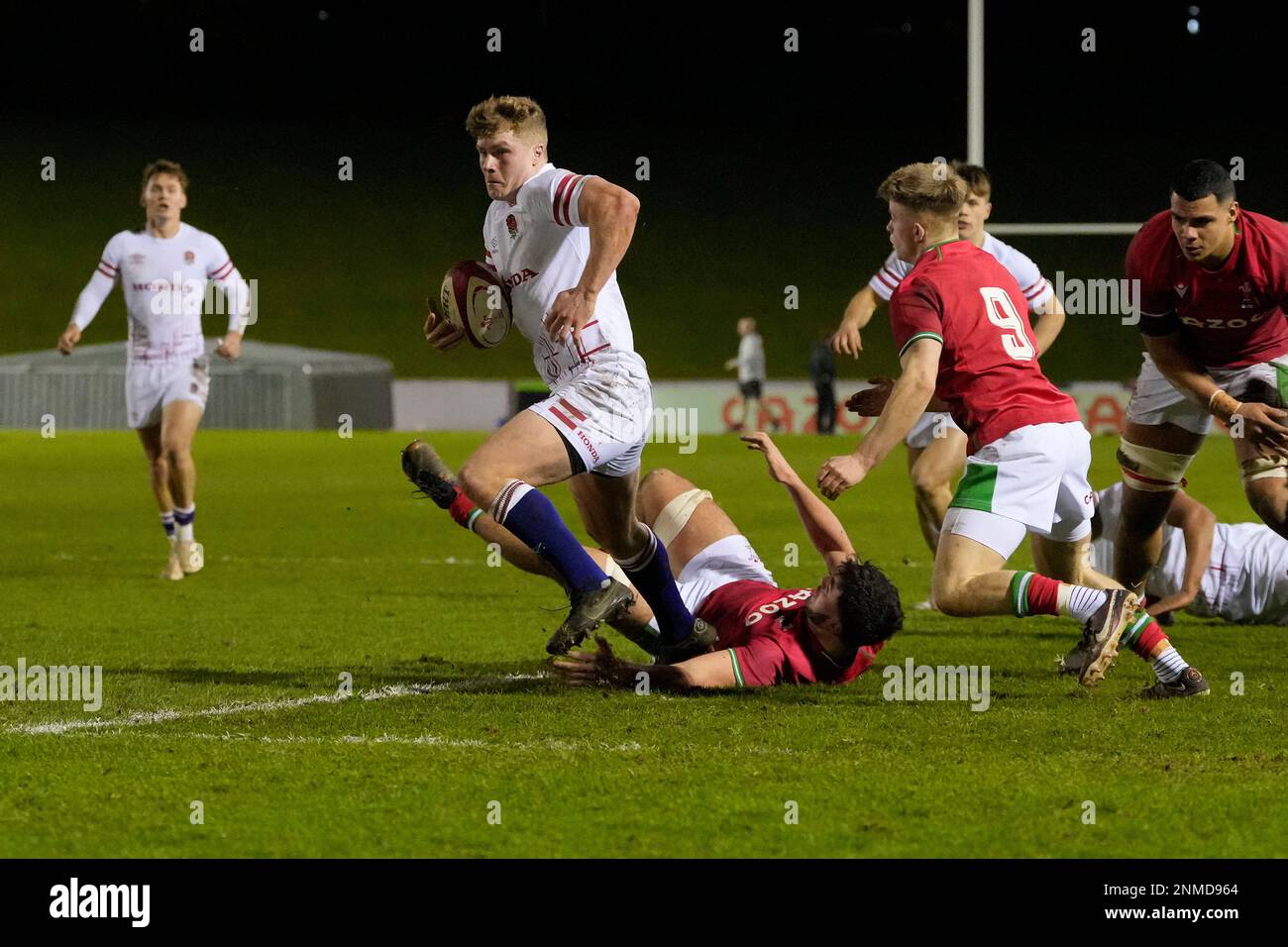 Joe Woodward of England U20's breaks a tackle during the 2023 U20 Six ...