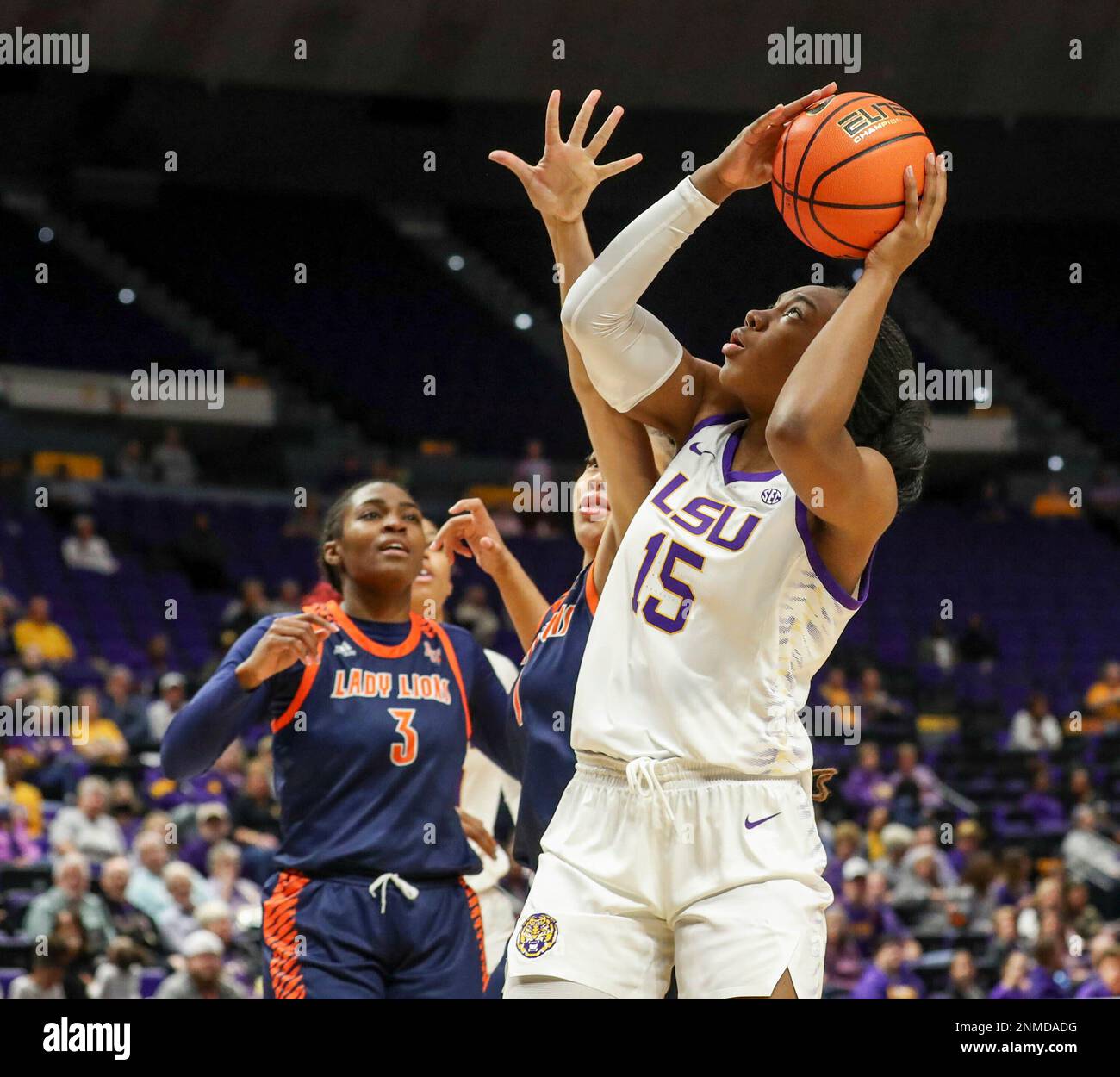 October 30, 2021: LSU's Ajae Petty (15) tries for a shot over Langston ...