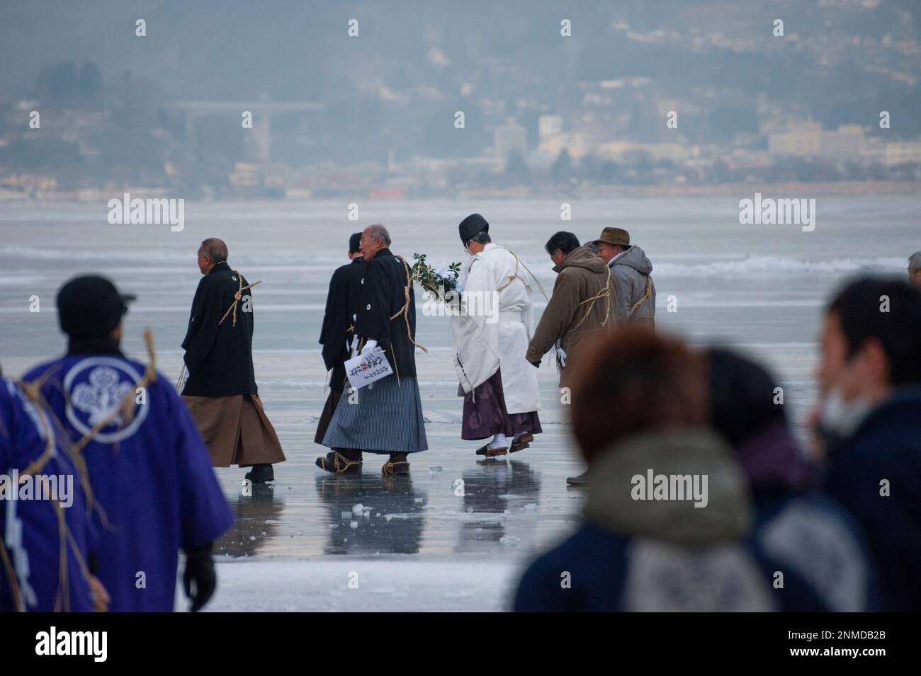 Lake Suwa's Omiwatari (in which the ice cracks across the lake), Nagano ...