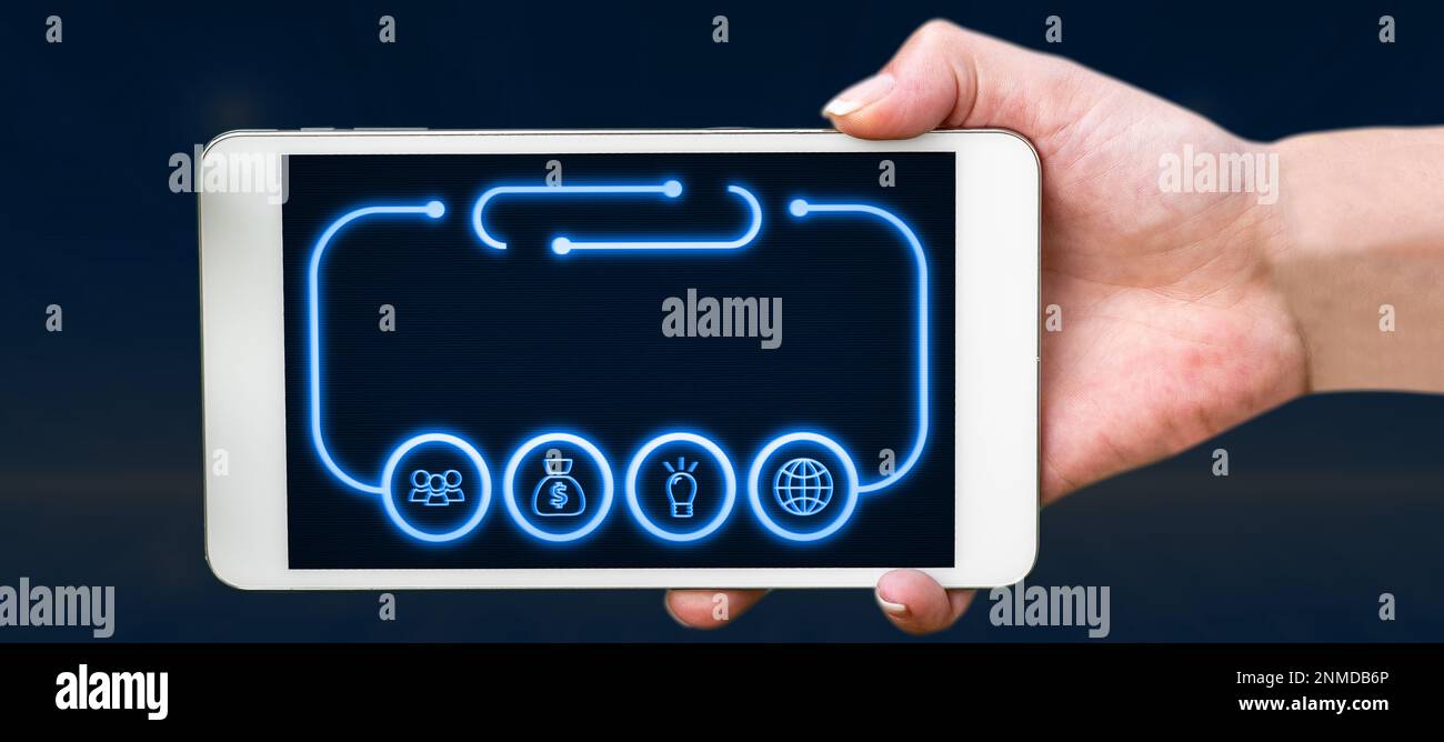 Hand holding Mobile Phone with important information on screen Stock ...