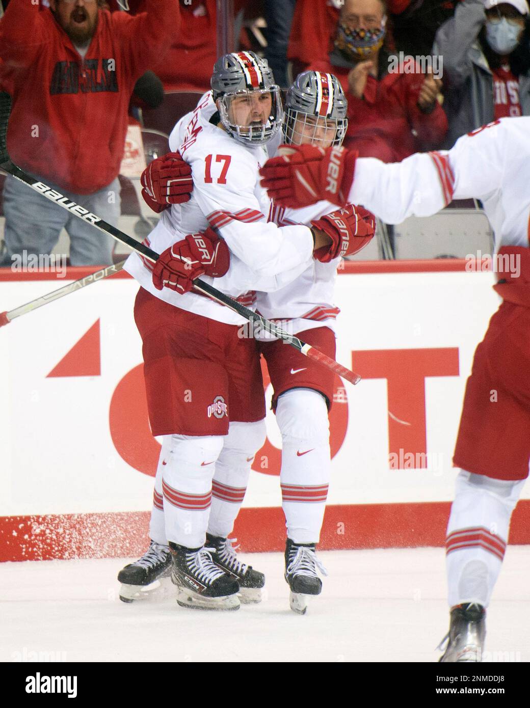 October 30, 2021: Ohio State forward Mark Cheremeta (17) celebrates his ...