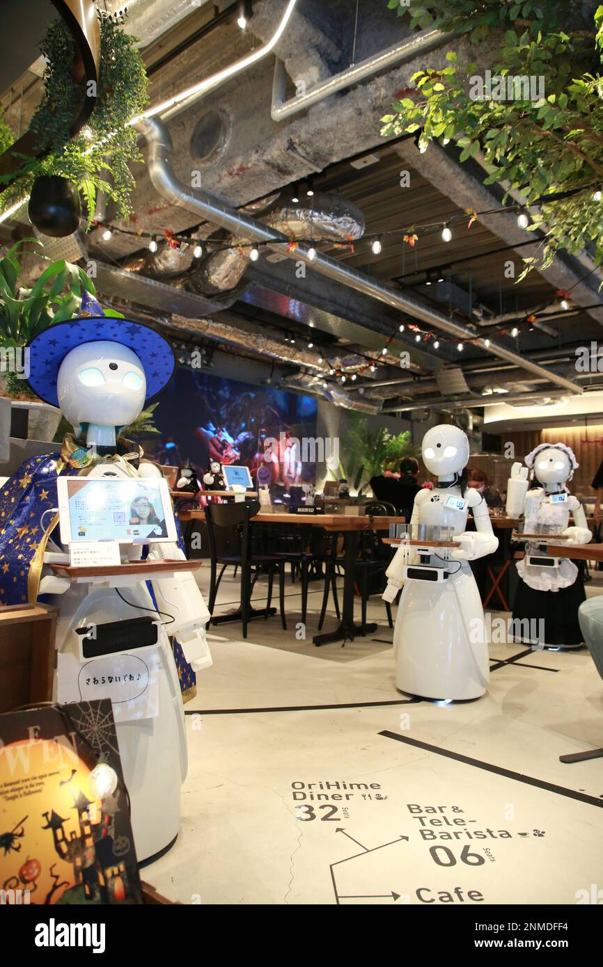 A photo shows robot café "DAWN ver.β" in Chuo Ward, Tokyo on October 19 ...