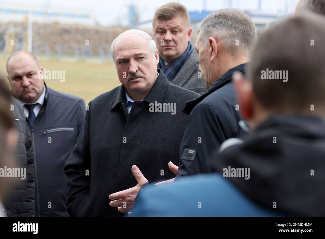 Belarus President Alexander Lukashenko speaks to workers during his ...