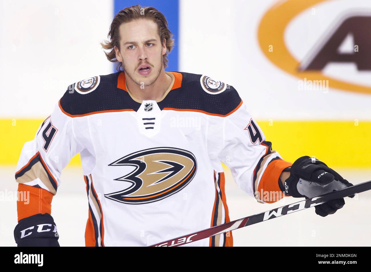 NHL profile photo on Anaheim Ducks player Max Comtois at a game against ...