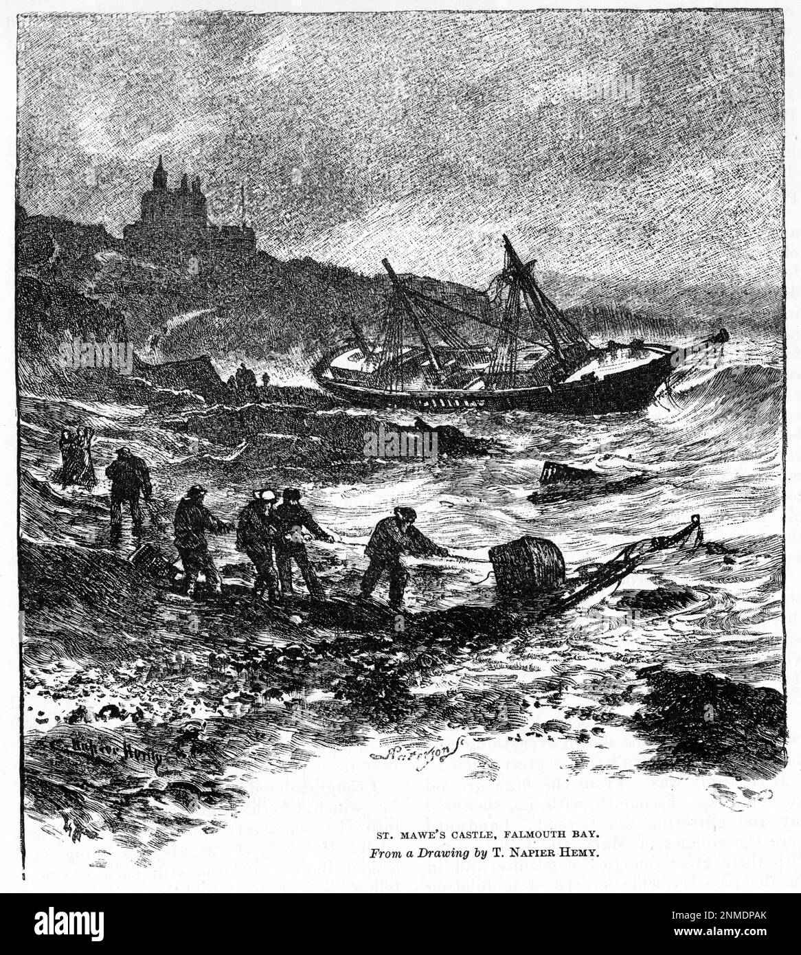 Shipwreck at St Mawe's Castle, Palmouth Bay, England, circa 1870 Stock ...