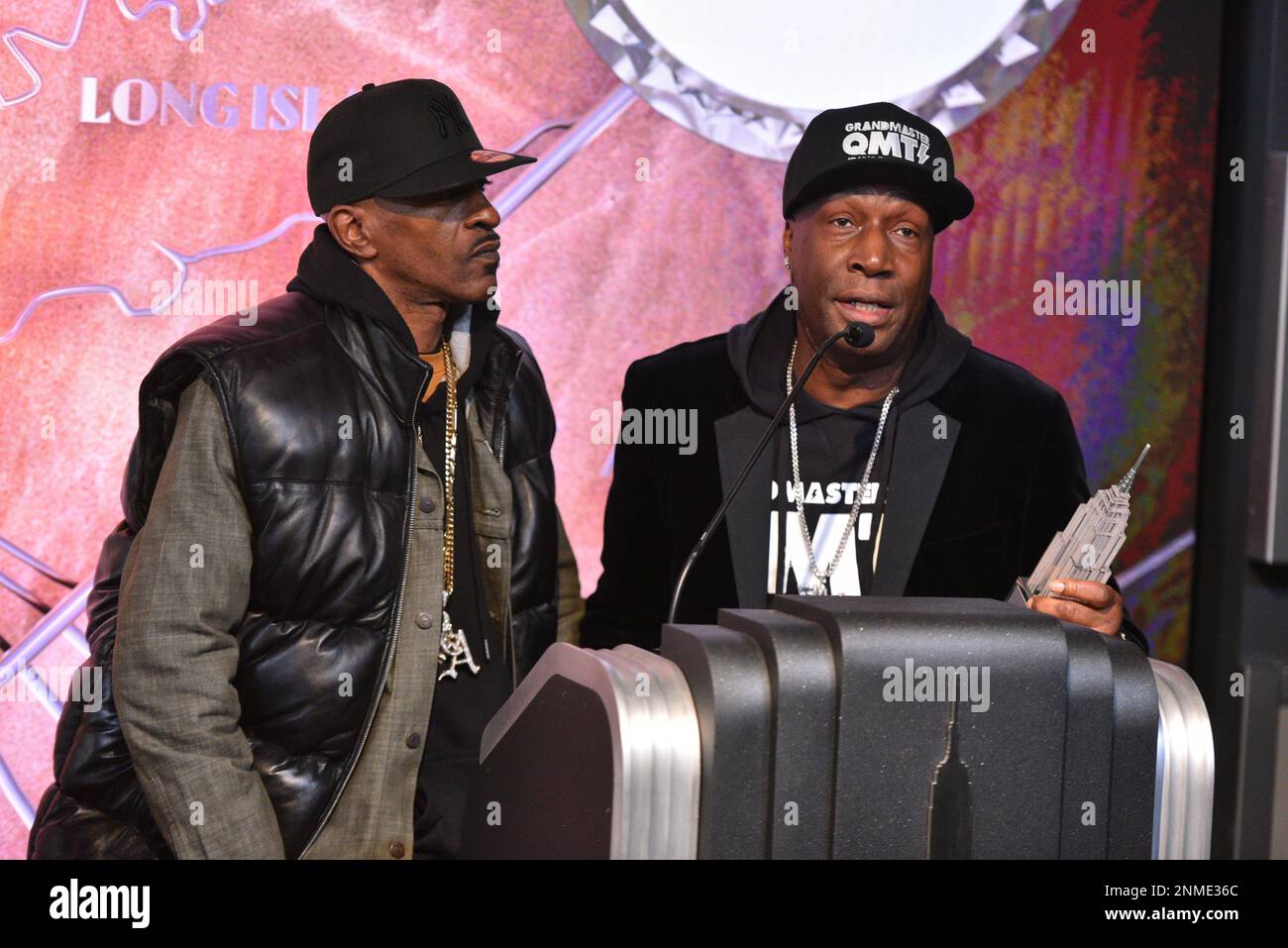 Rakim and Grandmaster Flash attend the Empire State Building ceremonial ...