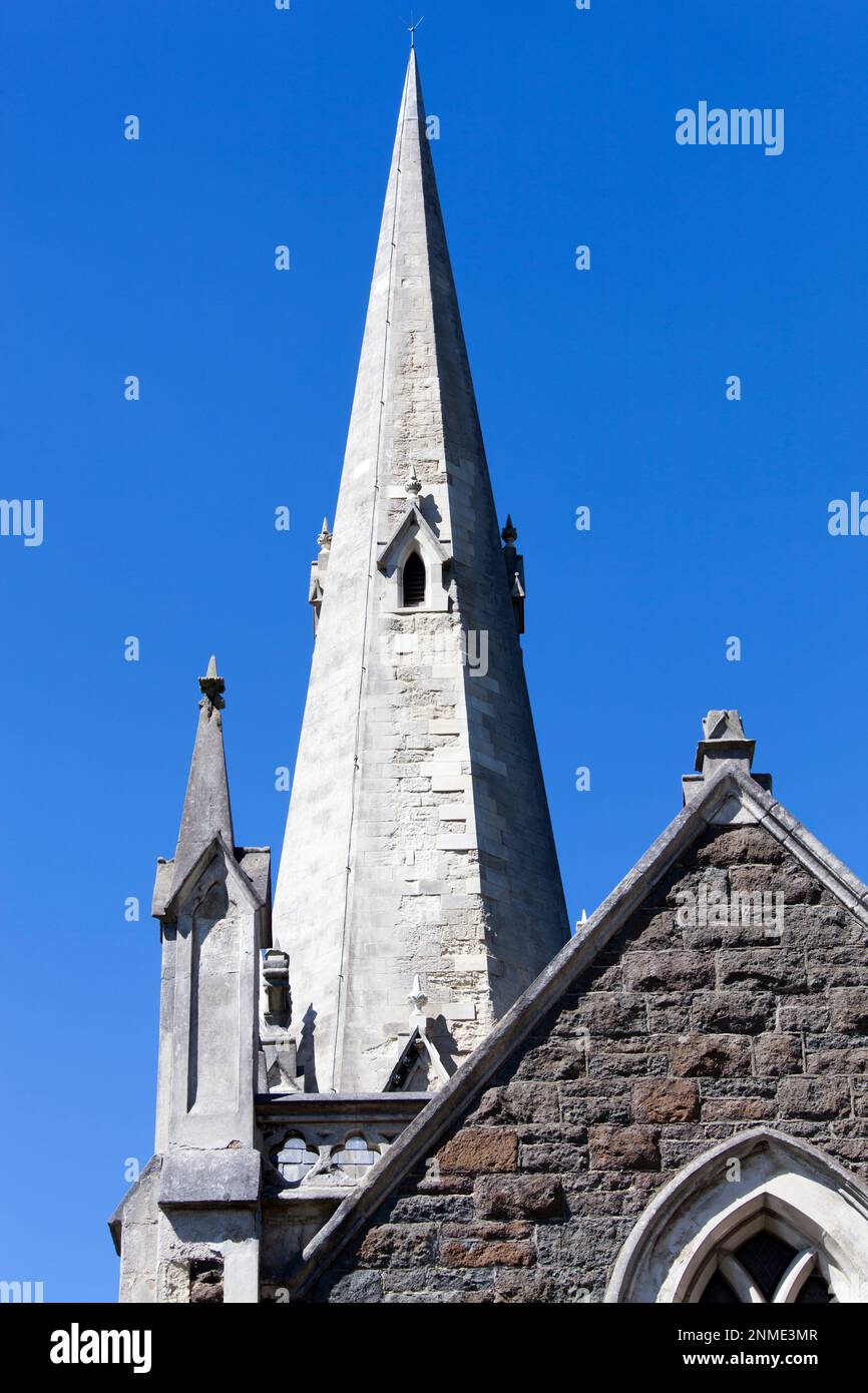 The view of historic Presbyterian Iona Church spire in Port Chalmers ...