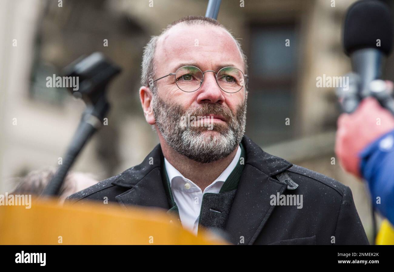 Munich, Bavaria, Germany. 24th Feb, 2023. MANFRED WEBER of the CDU/CSU ...