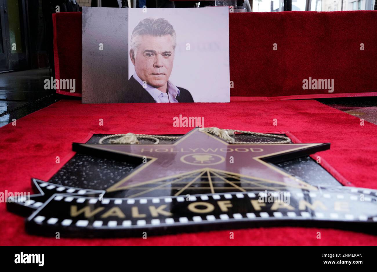 A portrait of the late actor Ray Liotta sits on the red carpet before a ...