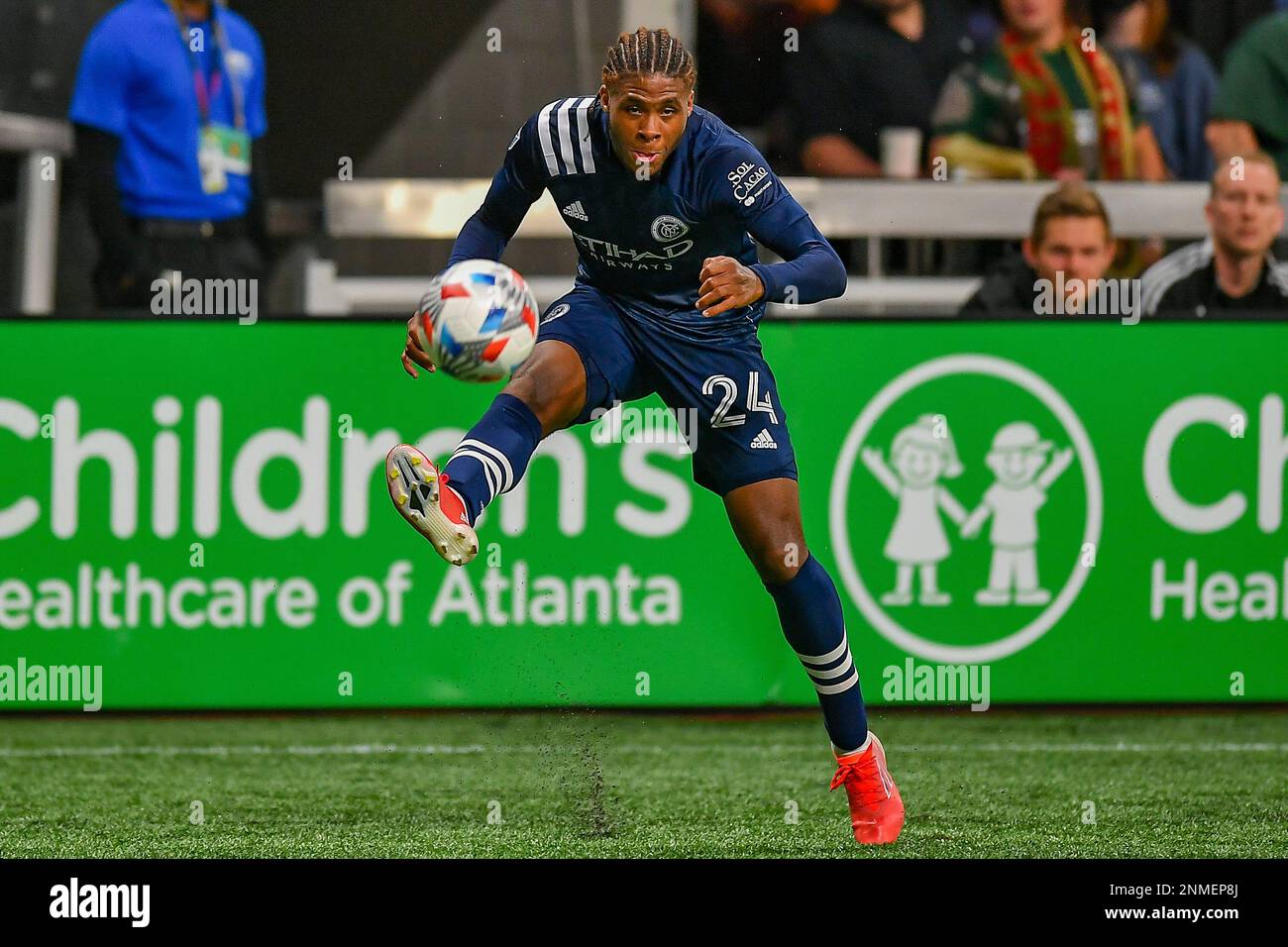 ATLANTA, GA – OCTOBER 20: NYCFC defender Tayvon Gray (24) passes the ...
