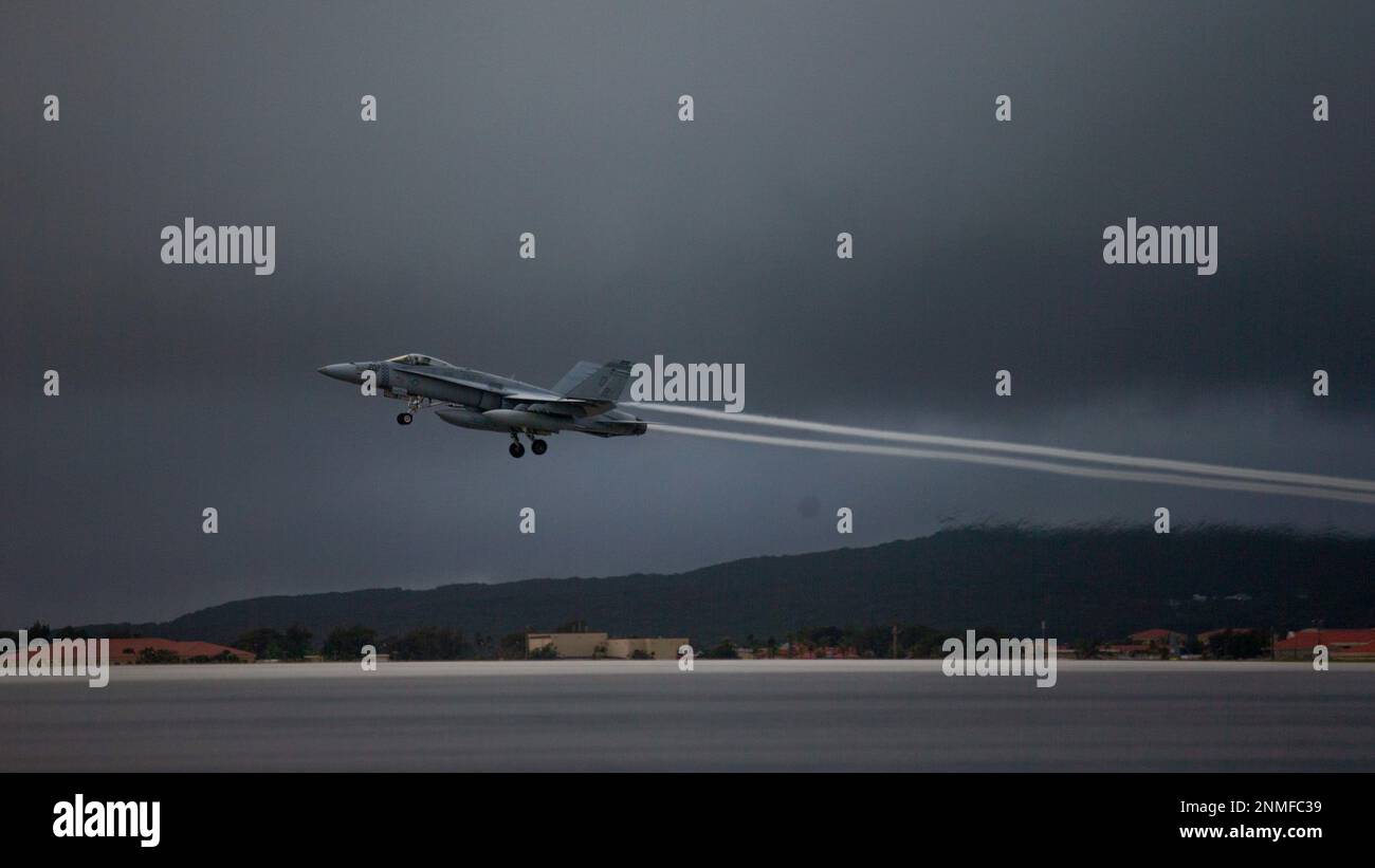 A U.S. Marine Corps F/A-18C Hornet aircraft takes off from Andersen Air ...