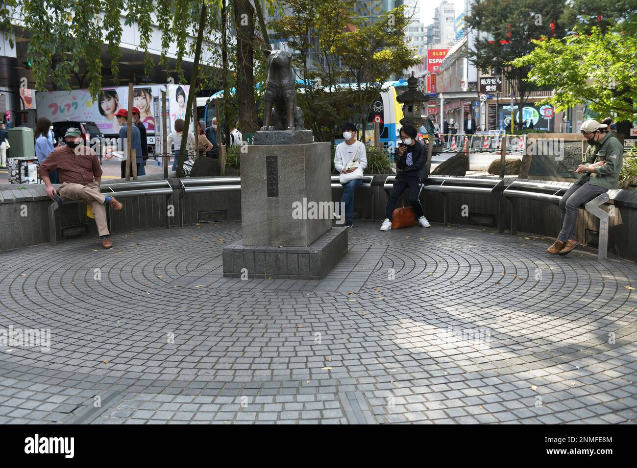 A picture shows a statue of Chuken Hachiko (Hachi the loyal dog) near ...