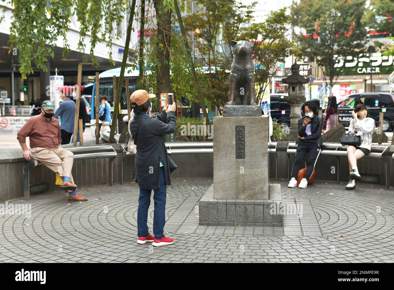 A picture shows a statue of Chuken Hachiko (Hachi the loyal dog) near ...
