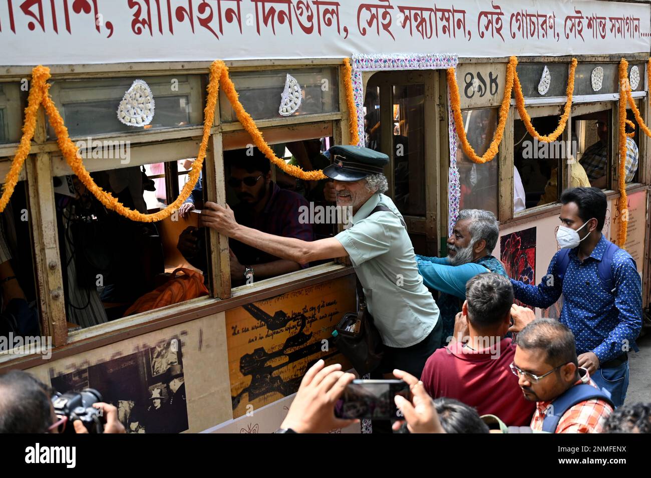 KOLKATA, INDIA - FEBRUARY 24: Conductor of Melbourne Tramway Netwowk ...