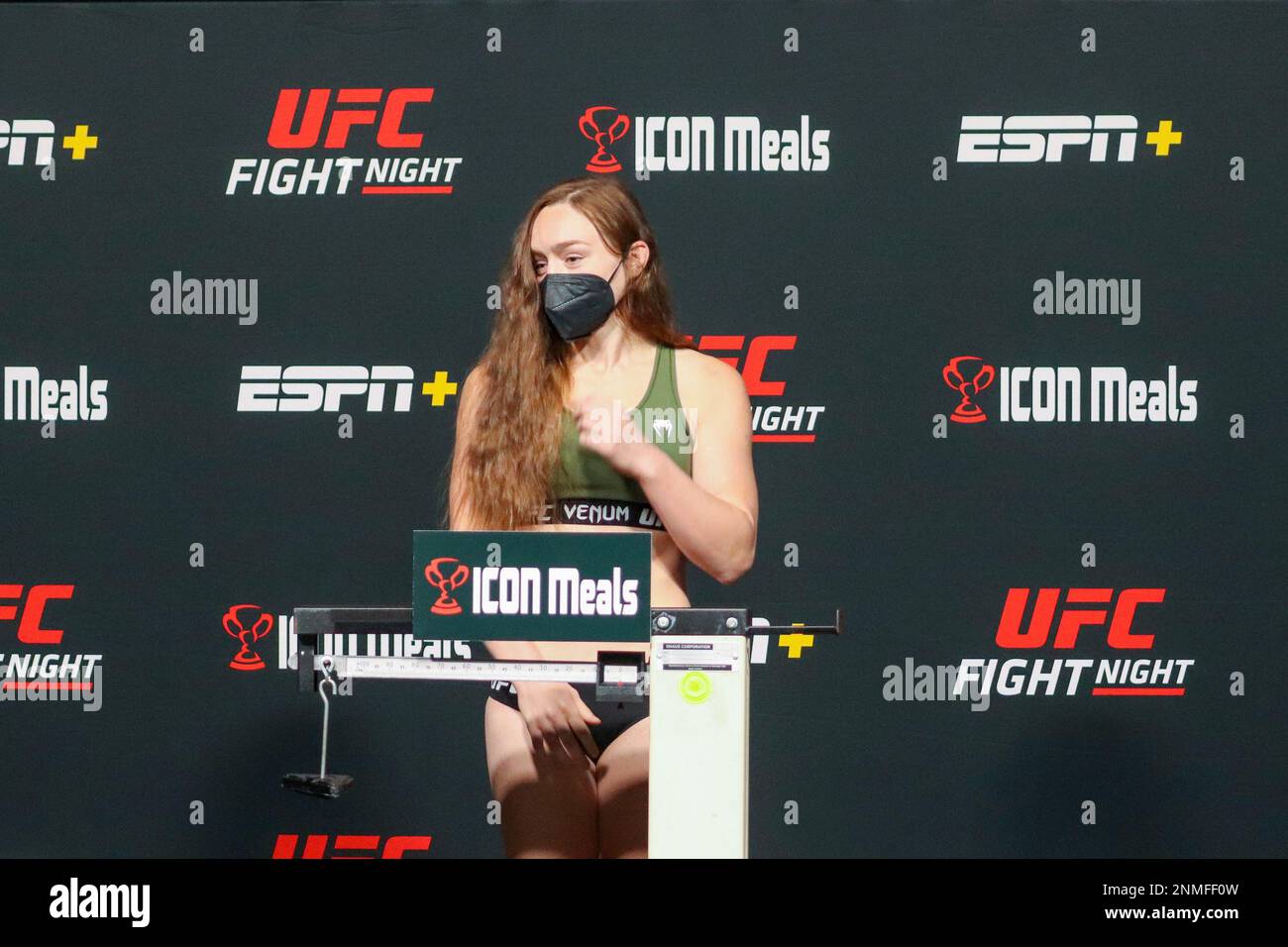 LAS VEGAS, NV - OCTOBER 15: Aspen Ladd steps on the scale for the UFC ...