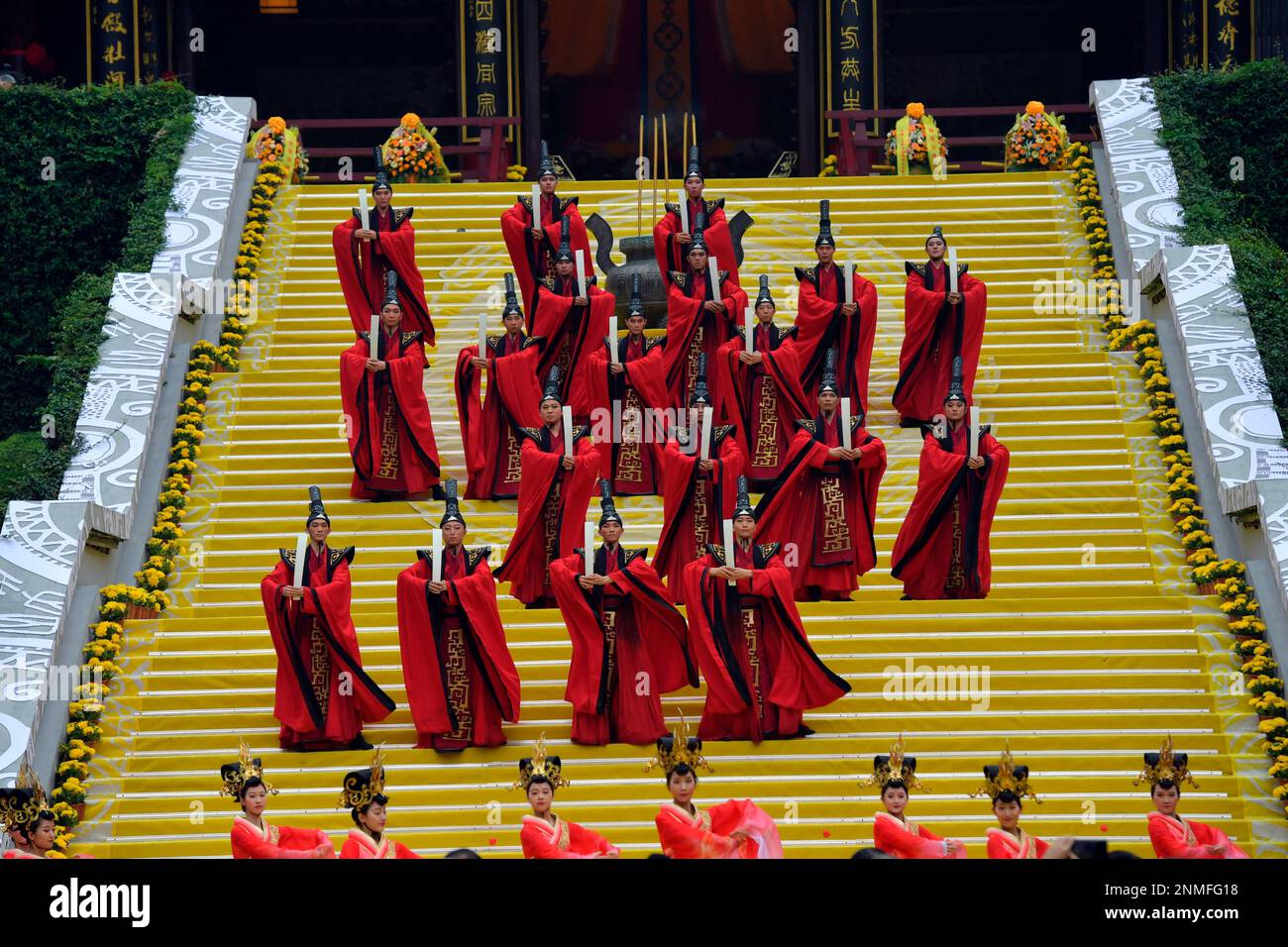 Dancers perform a ritual dance in a ceremony honoring the mythological ...