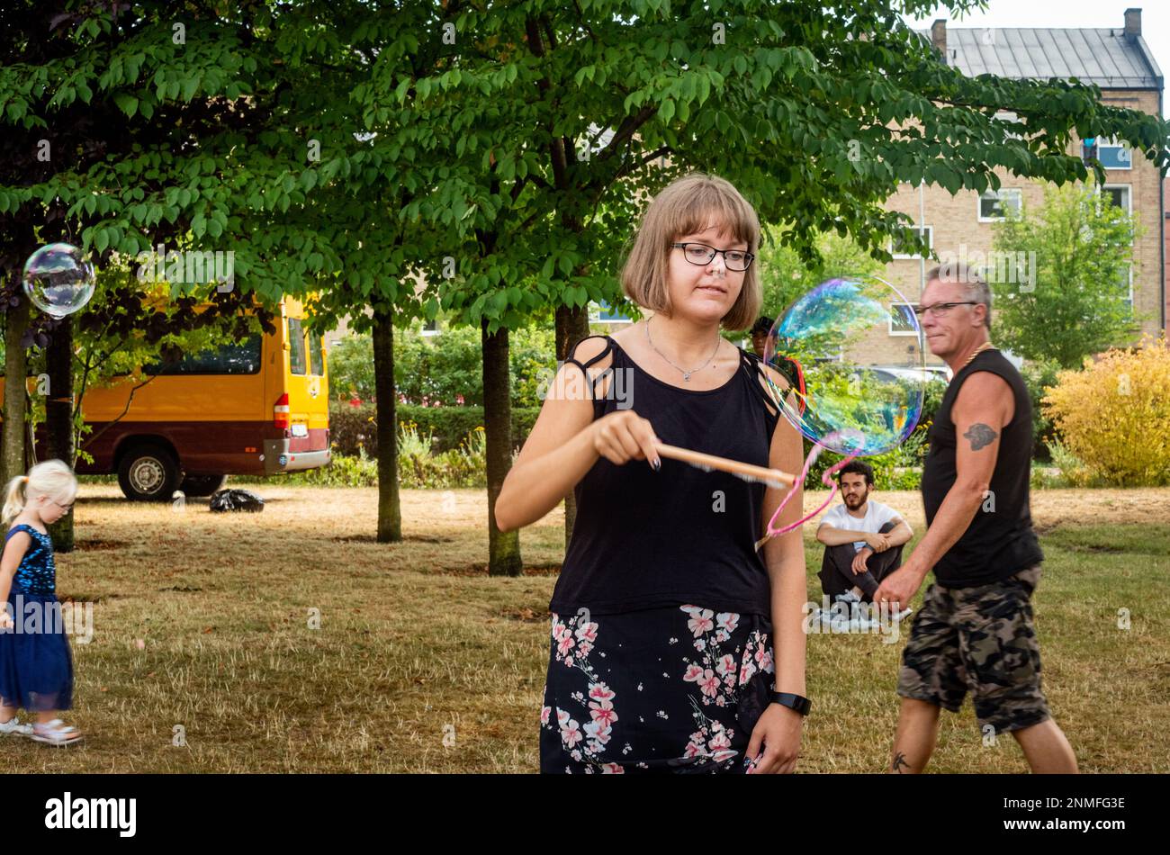 LANDSKRONA, SWEDEN – JULY 28, 2018: Local town carnival where people ...