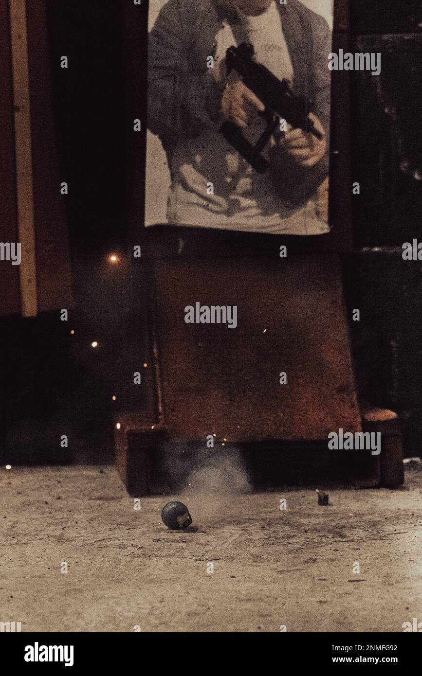 A M69 practice hand grenade detonates during Urban Operations Training ...