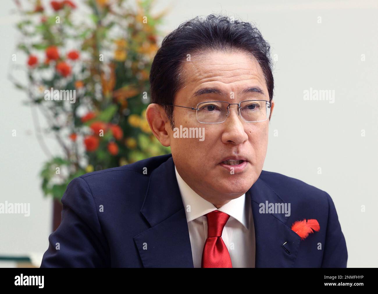 Japanese Prime Minister Fumio Kishida speaks during an interview ...