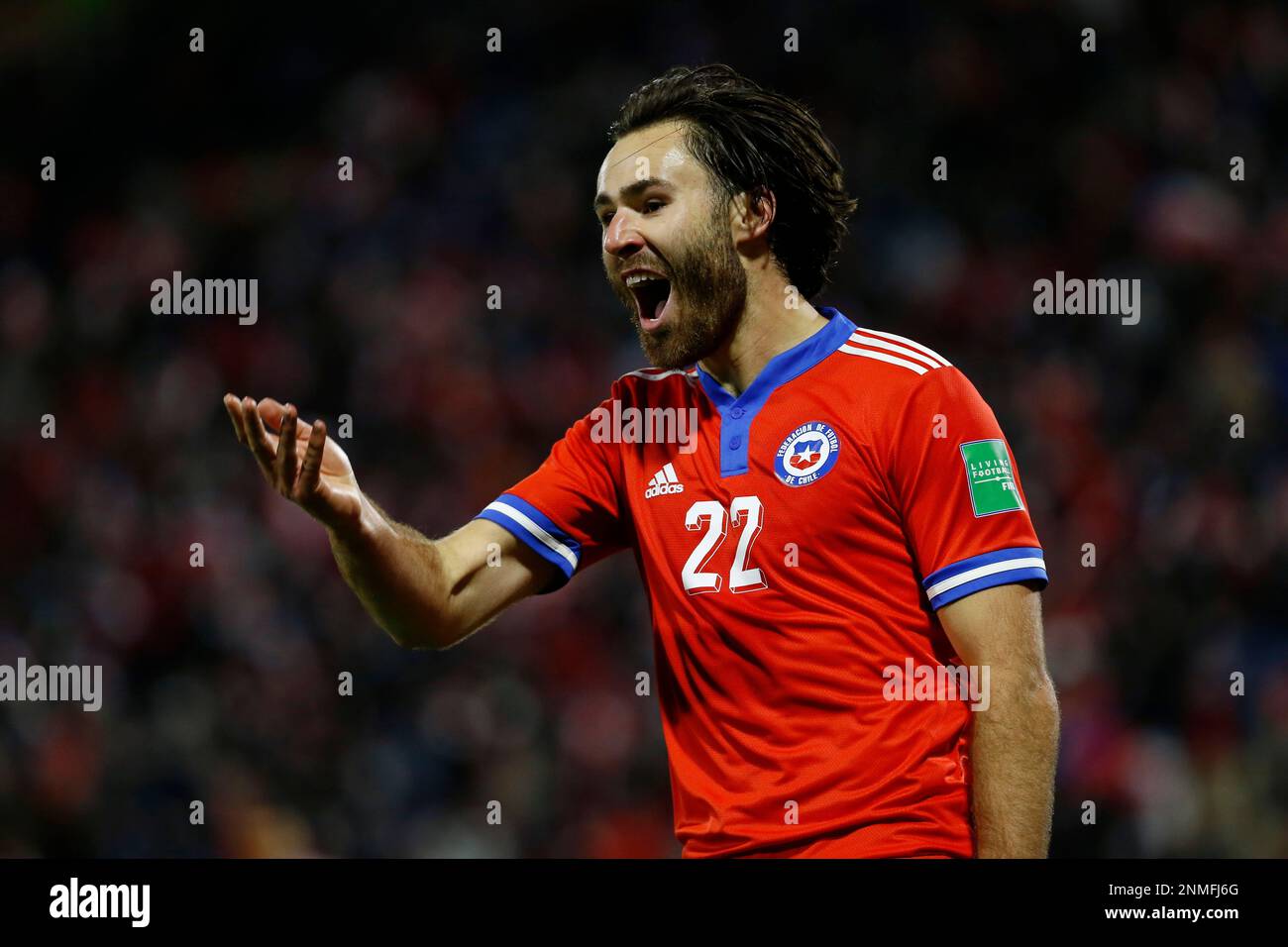 Chile's Benjamin Brereton celebrates scoring his side's third goal ...