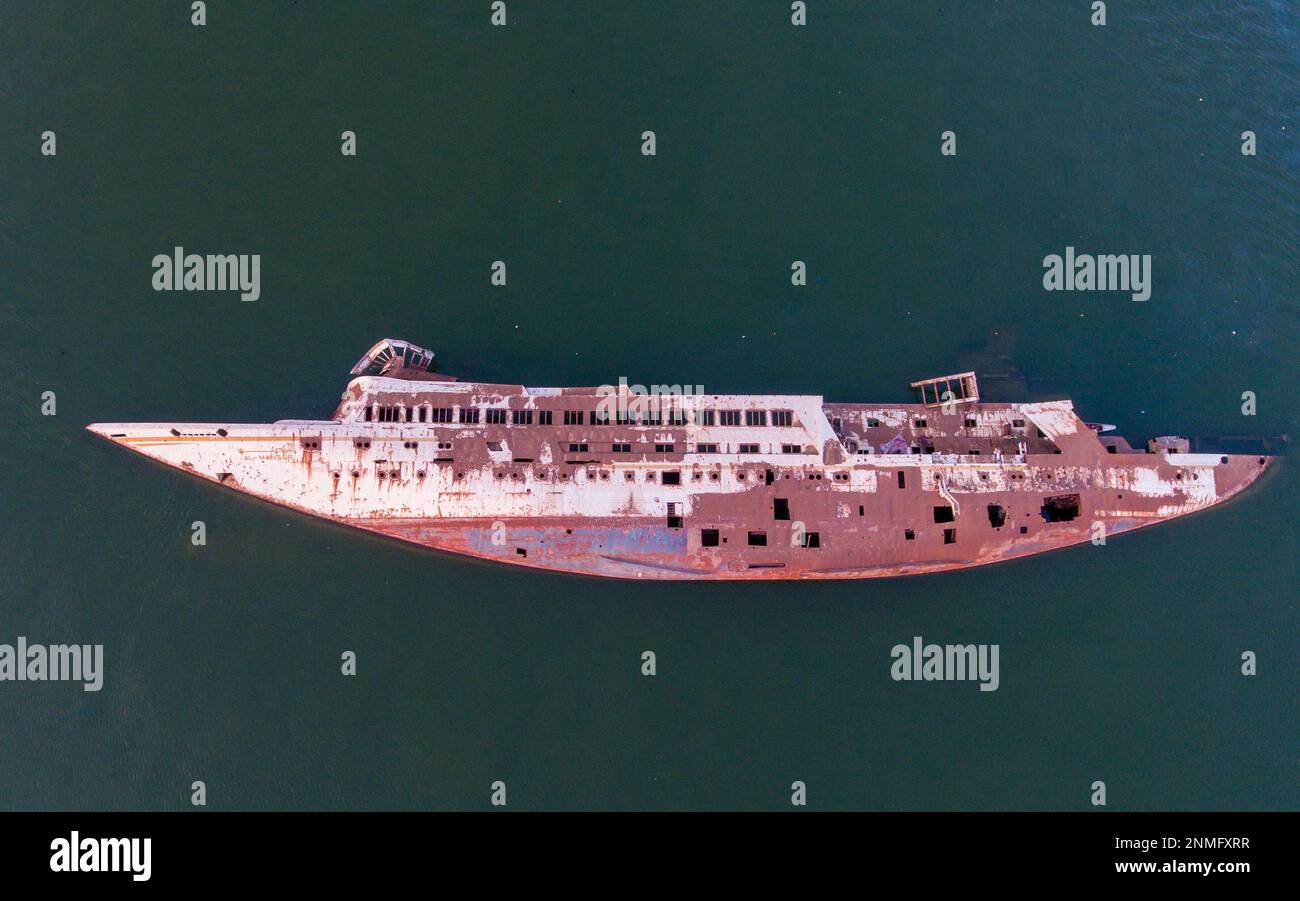 This aerial photo shows the capsized hull of "Al Mansur, the private yacht of toppled Iraqi ...