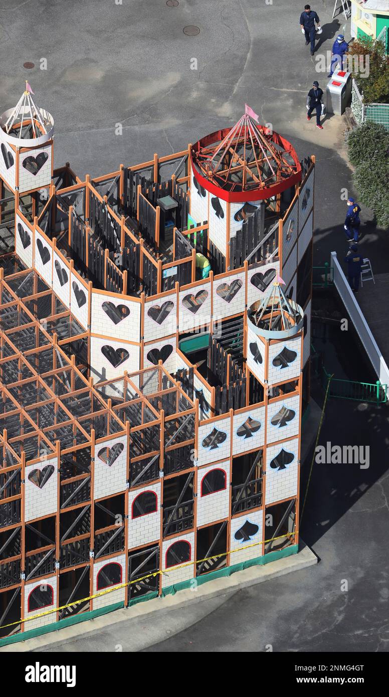 An aerial photo shows three-dimensional maze facility "Karakuri Meikyu ...