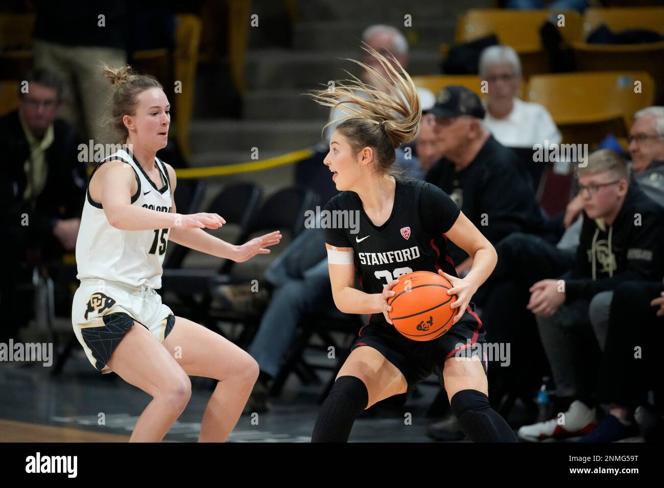 Stanford guard Hannah Jump (33) and Colorado guard Kindyll Wetta (15 ...