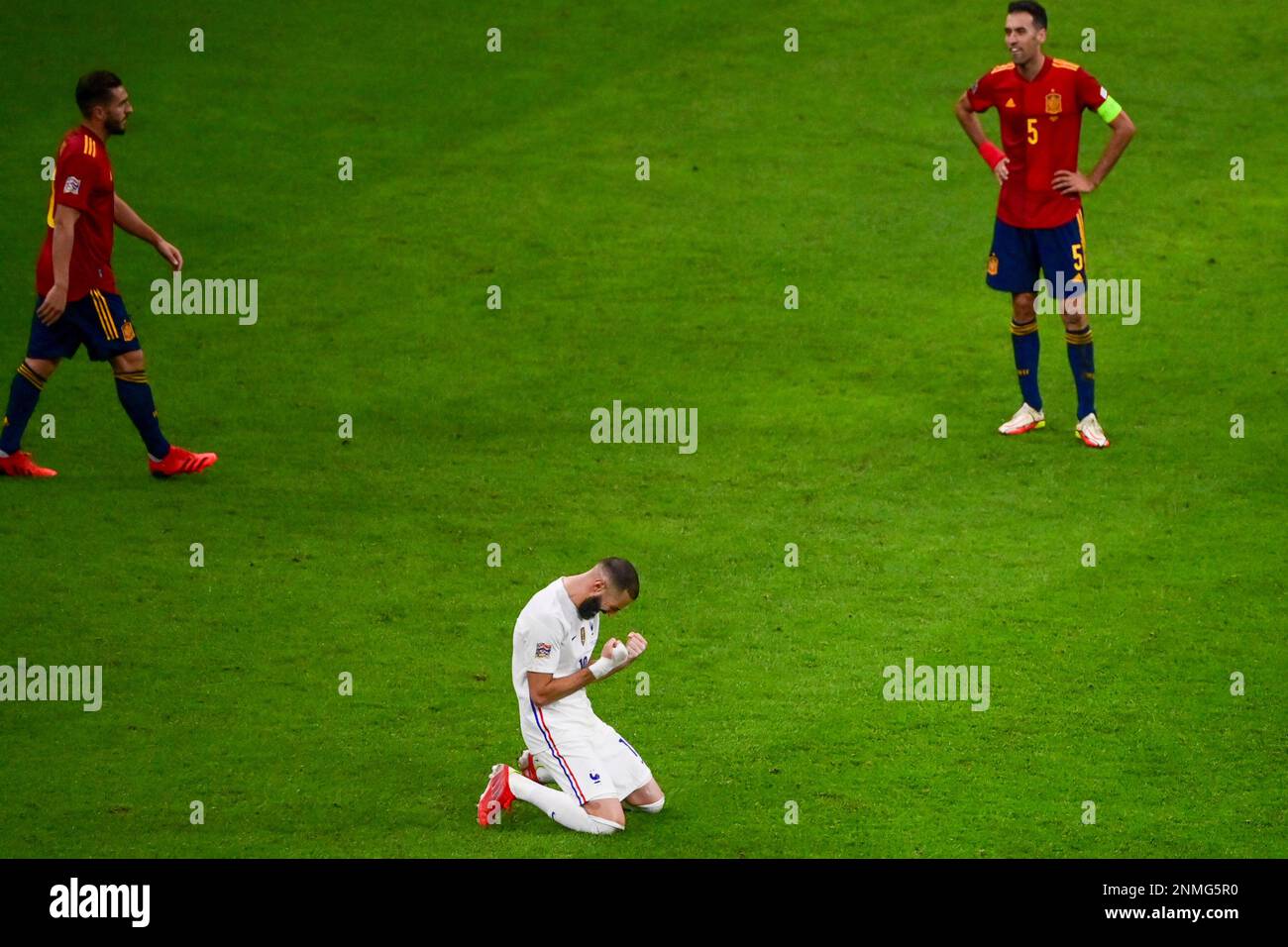 France's Karim Benzema reacts in celebration following their win in the ...