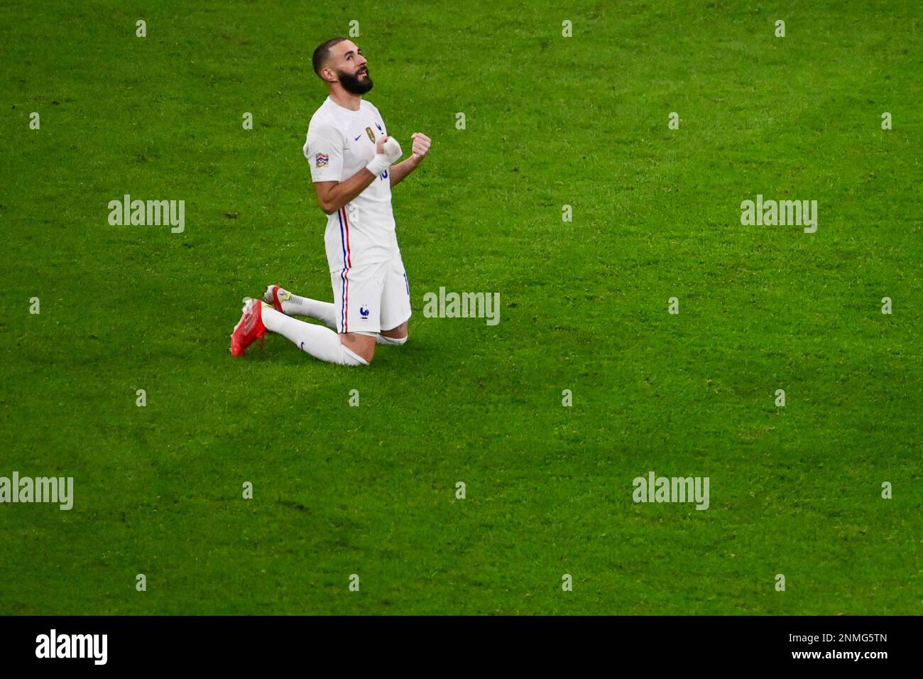 France's Karim Benzema reacts in celebration following their win in the ...