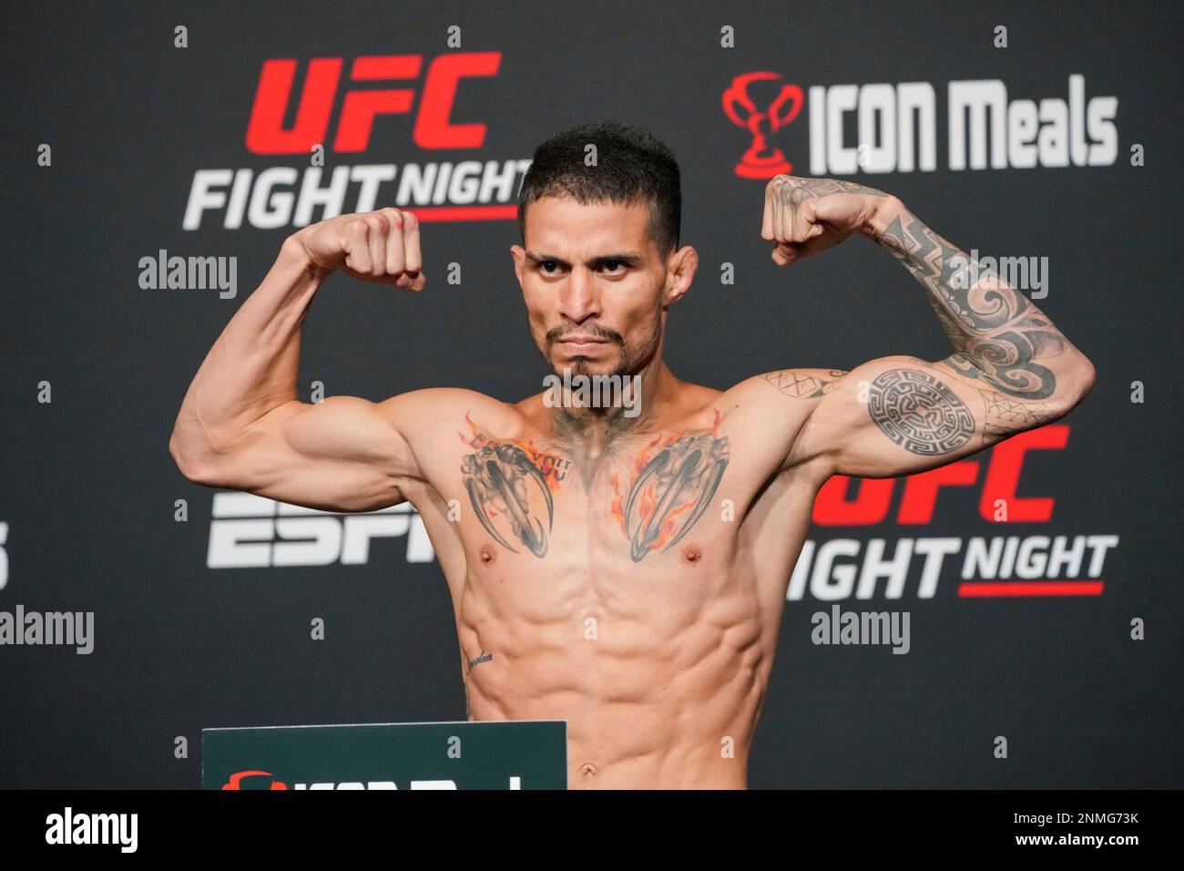 LAS VEGAS, NV - OCTOBER 8: Felipe Colares steps on the scale for the ...