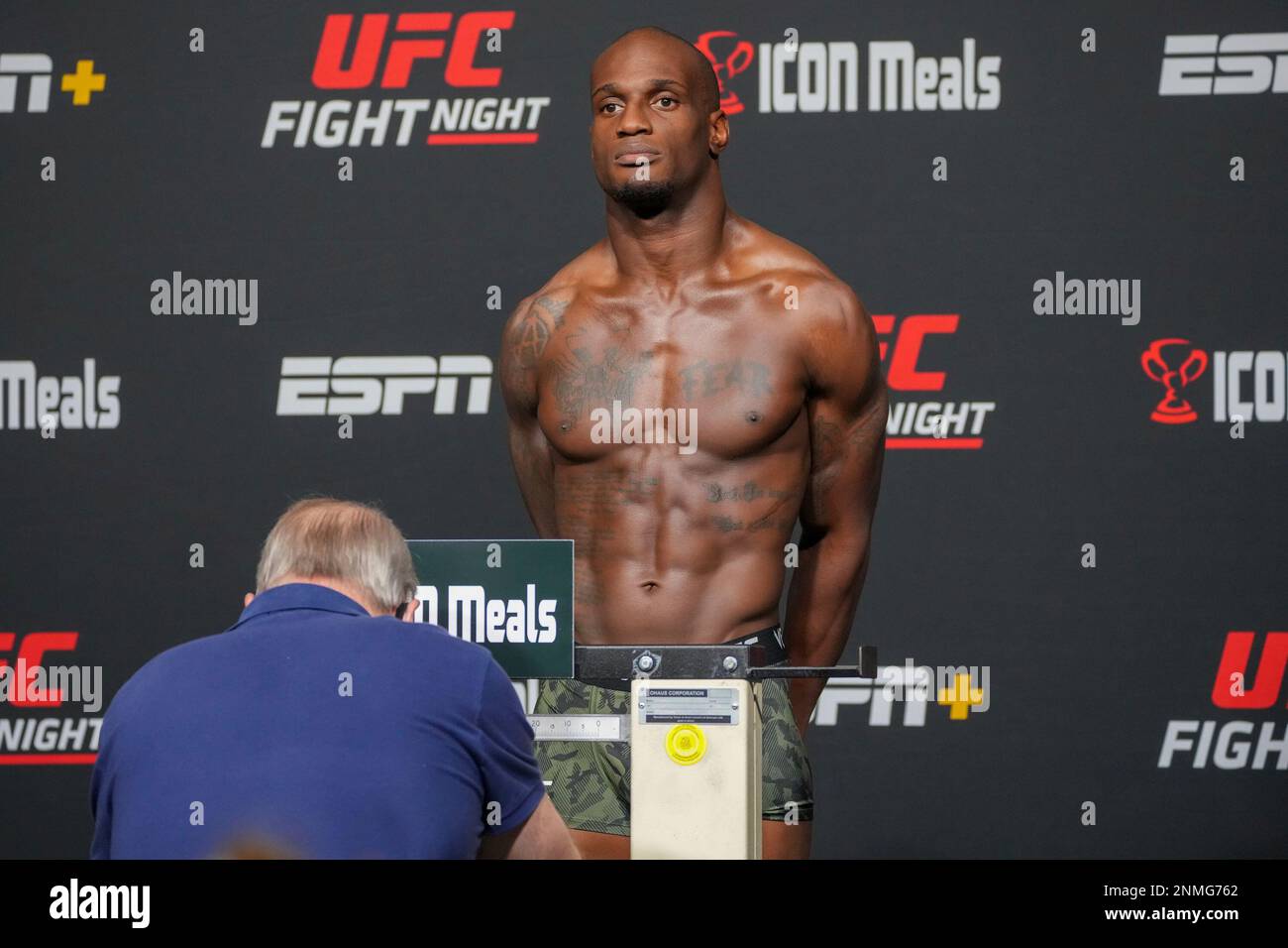 LAS VEGAS, NV - OCTOBER 8: Jared Gooden steps on the scale for the ...