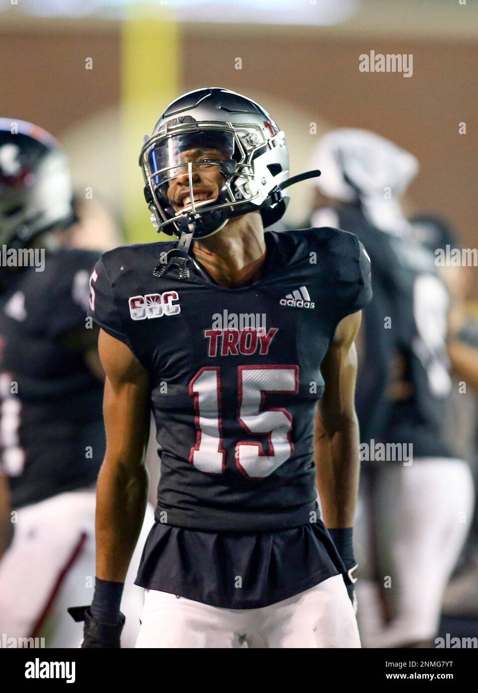 October 9, 2021: Troy Trojans wide receiver Tez Johnson (15) celebrates ...
