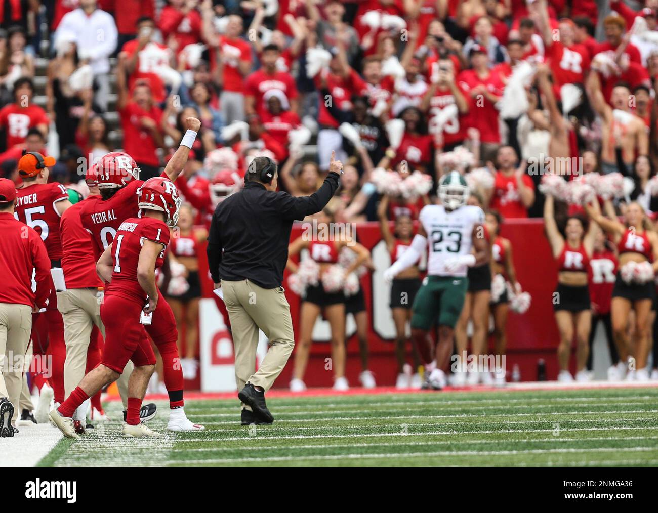 October 9, 2021: Rutgers head coach Greg Schiano celebrates a Rutgers ...
