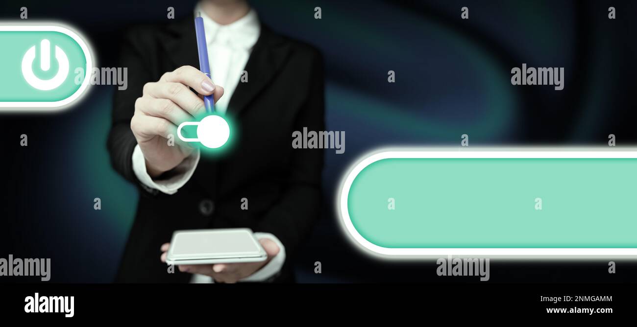 Business Woman Standing Holding mobile phone And pen. Pressing On ...