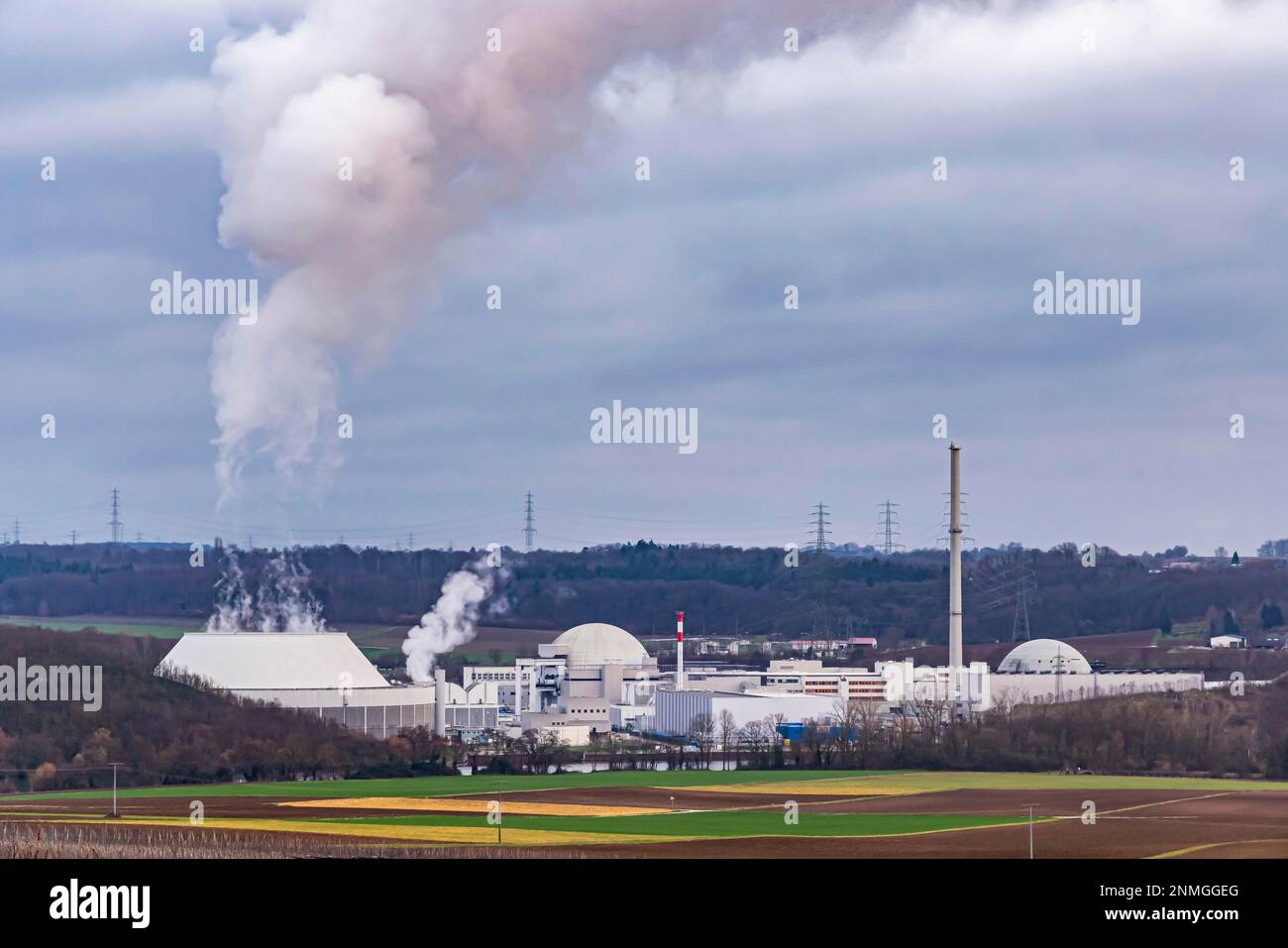 Neckarwestheim nuclear power plant, GKN, with reactor building, reactor ...