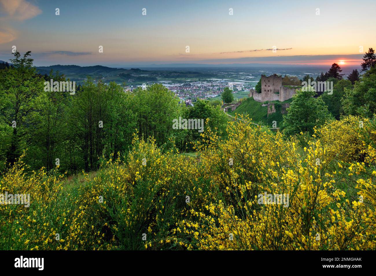 Schauenburg castle ruins, evening mood with sunset, Oberkirch, Ortenau ...