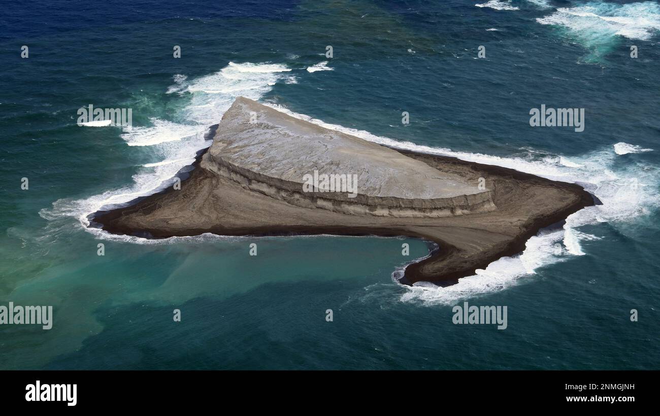 An aerial photo shows Fukutoku-Okanoba, a submarine volcano which is part of the Volcano Islands ...