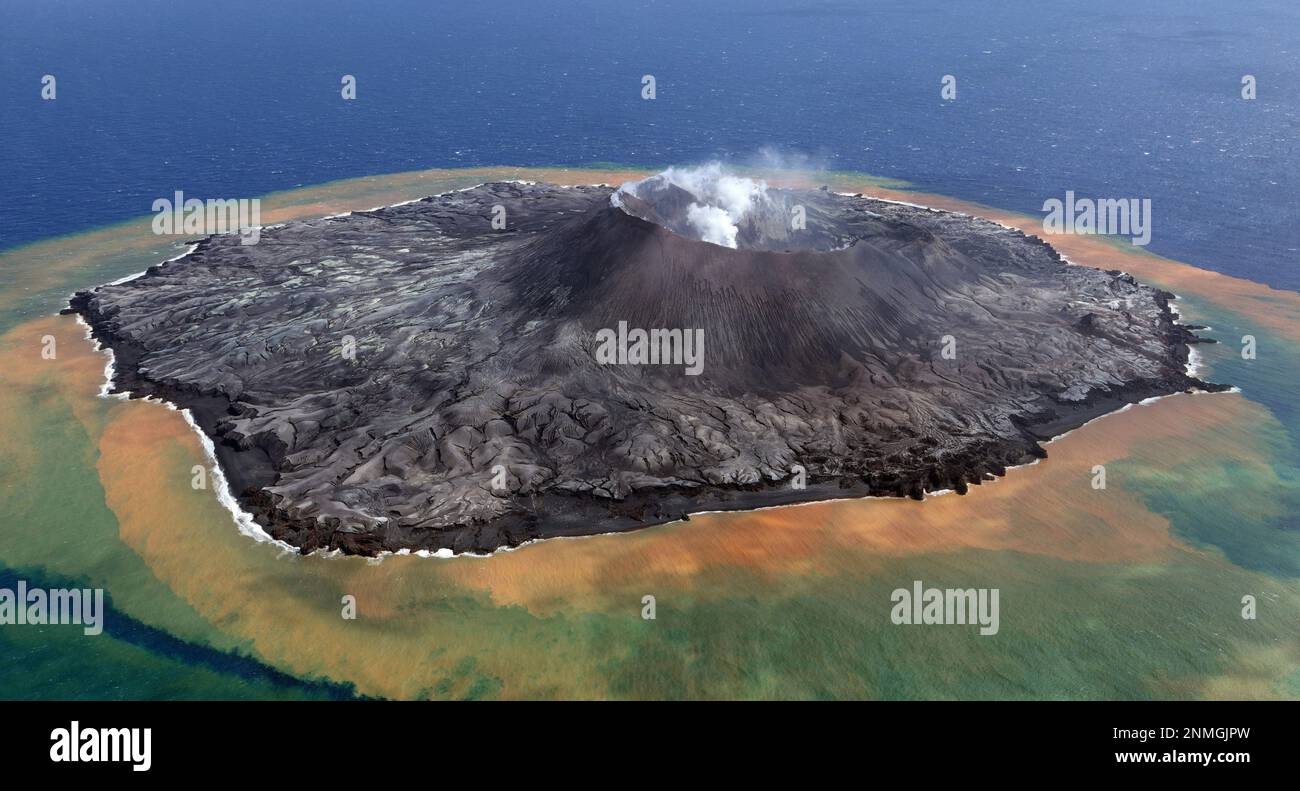 An aerial photo shows Nishi-no-shima, a volcanic island, located about ...