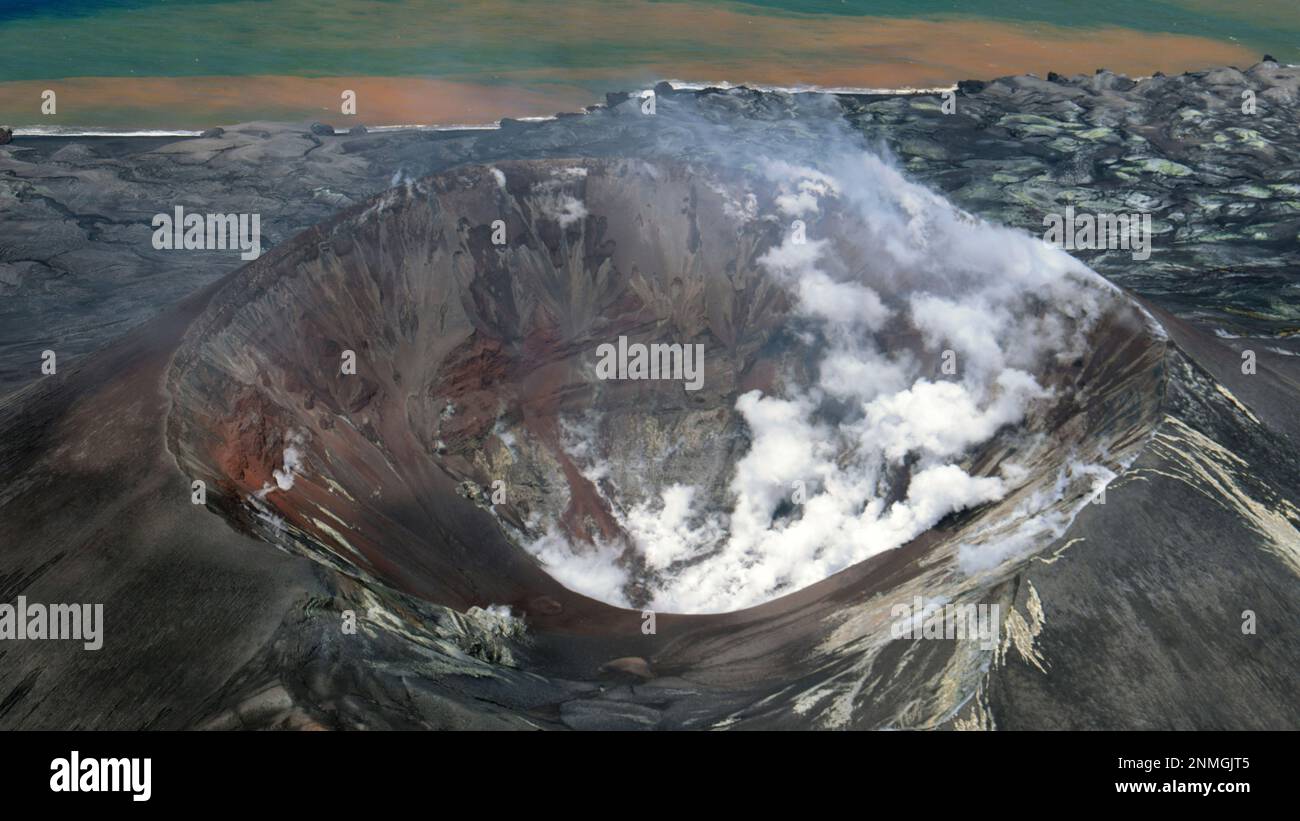 An aerial photo shows Nishi-no-shima, a volcanic island, located about ...