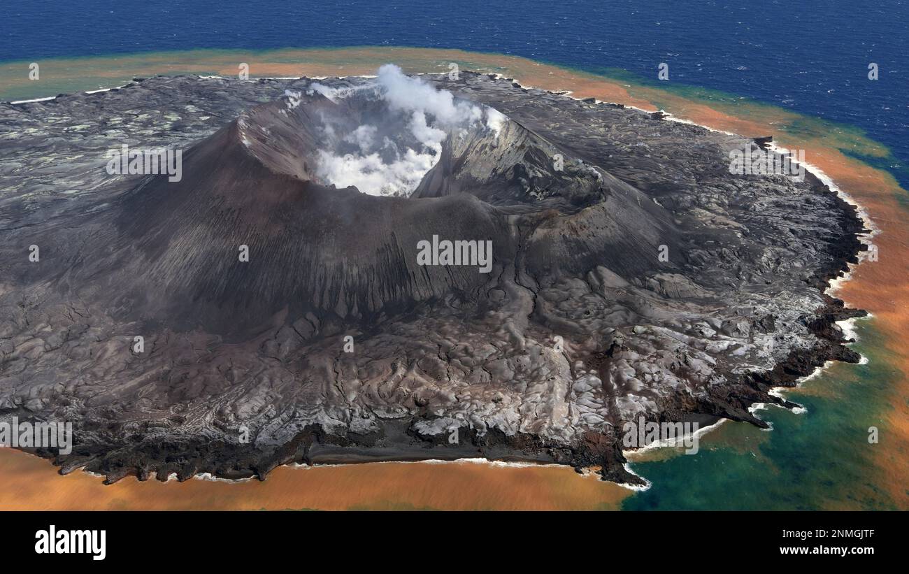 An aerial photo shows Nishi-no-shima, a volcanic island, located about ...