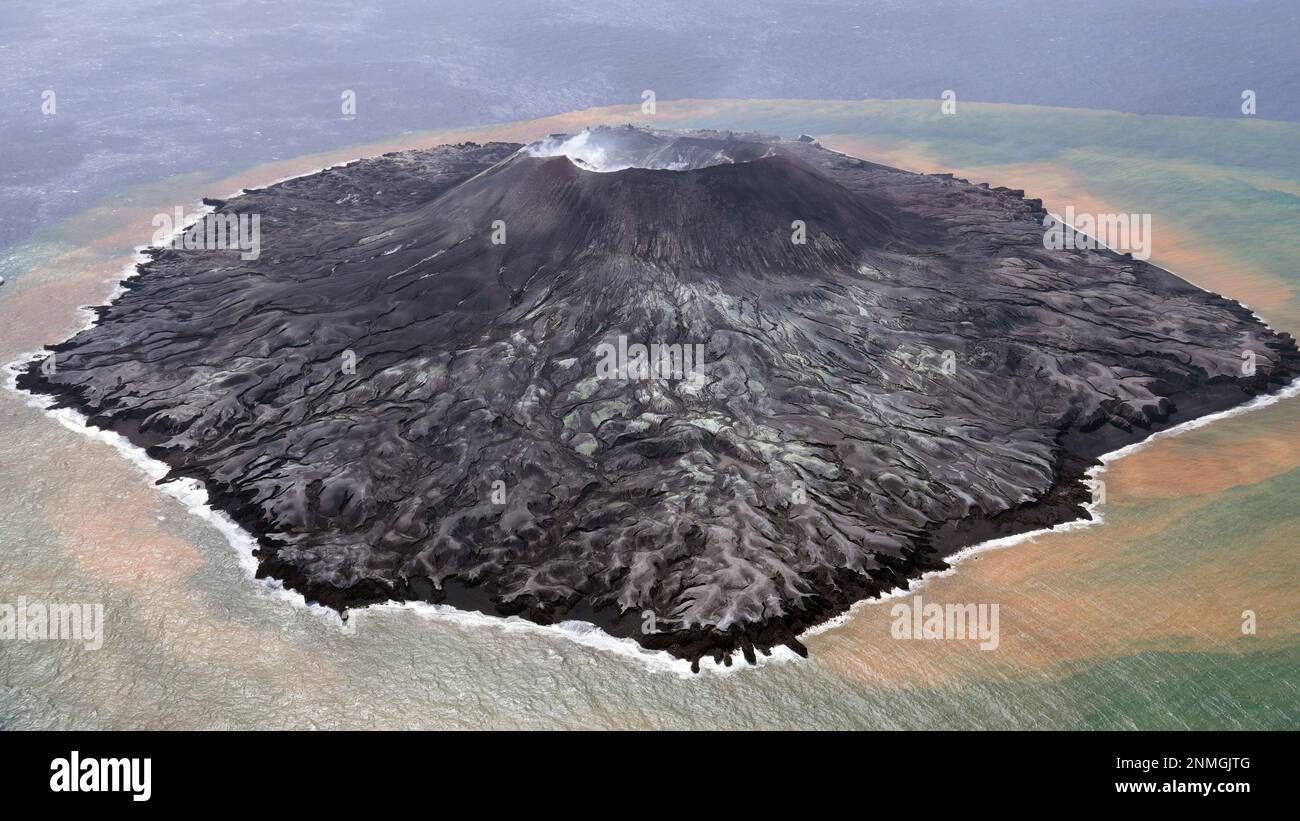 An aerial photo shows Nishi-no-shima, a volcanic island, located about ...
