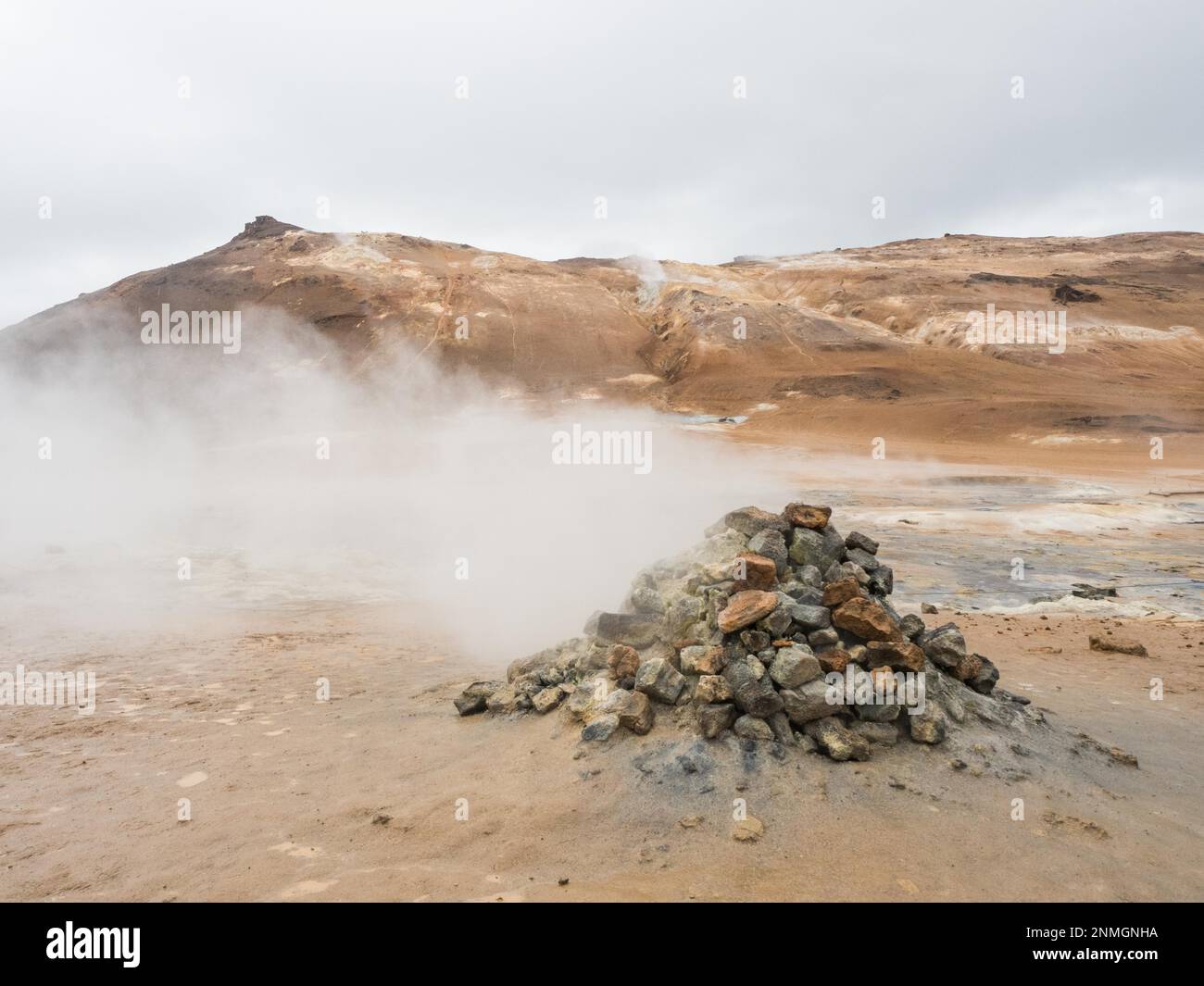 Steaming fumarole, solfatar in the geothermal area Hveraroend, also ...