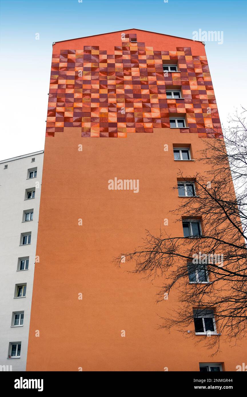 High-rise building with painted facade, Kempten, Allgaeu, Bavaria ...
