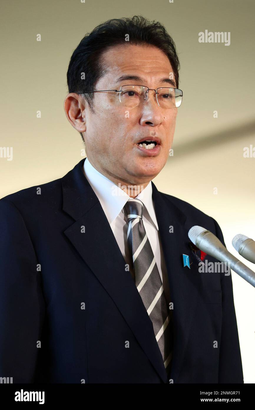 Japan's Prime Minister Fumio Kishida speaks to the press at the Prime ...