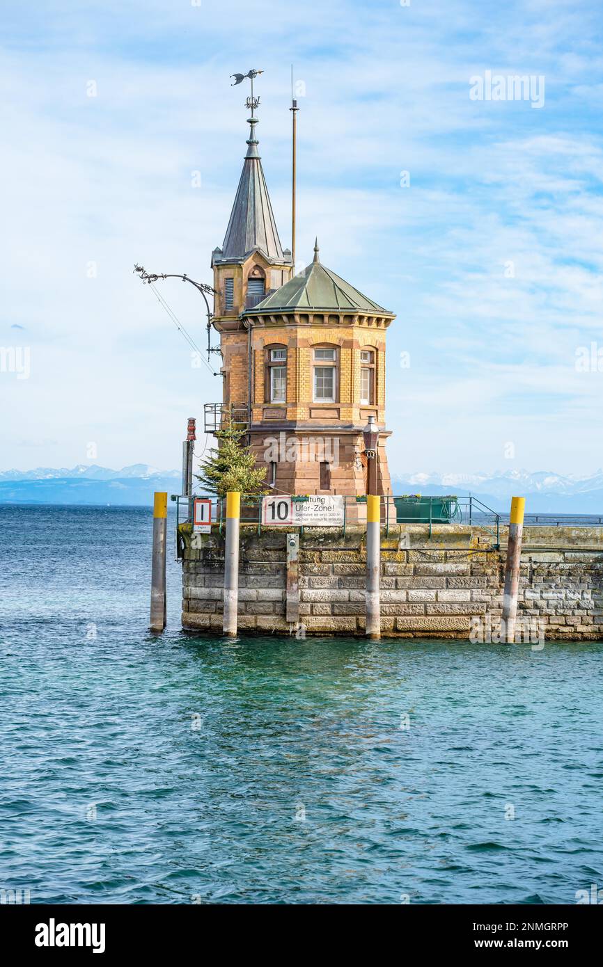 Constance lighthouse in the harbour, Constance, Lake Constance, Germany ...