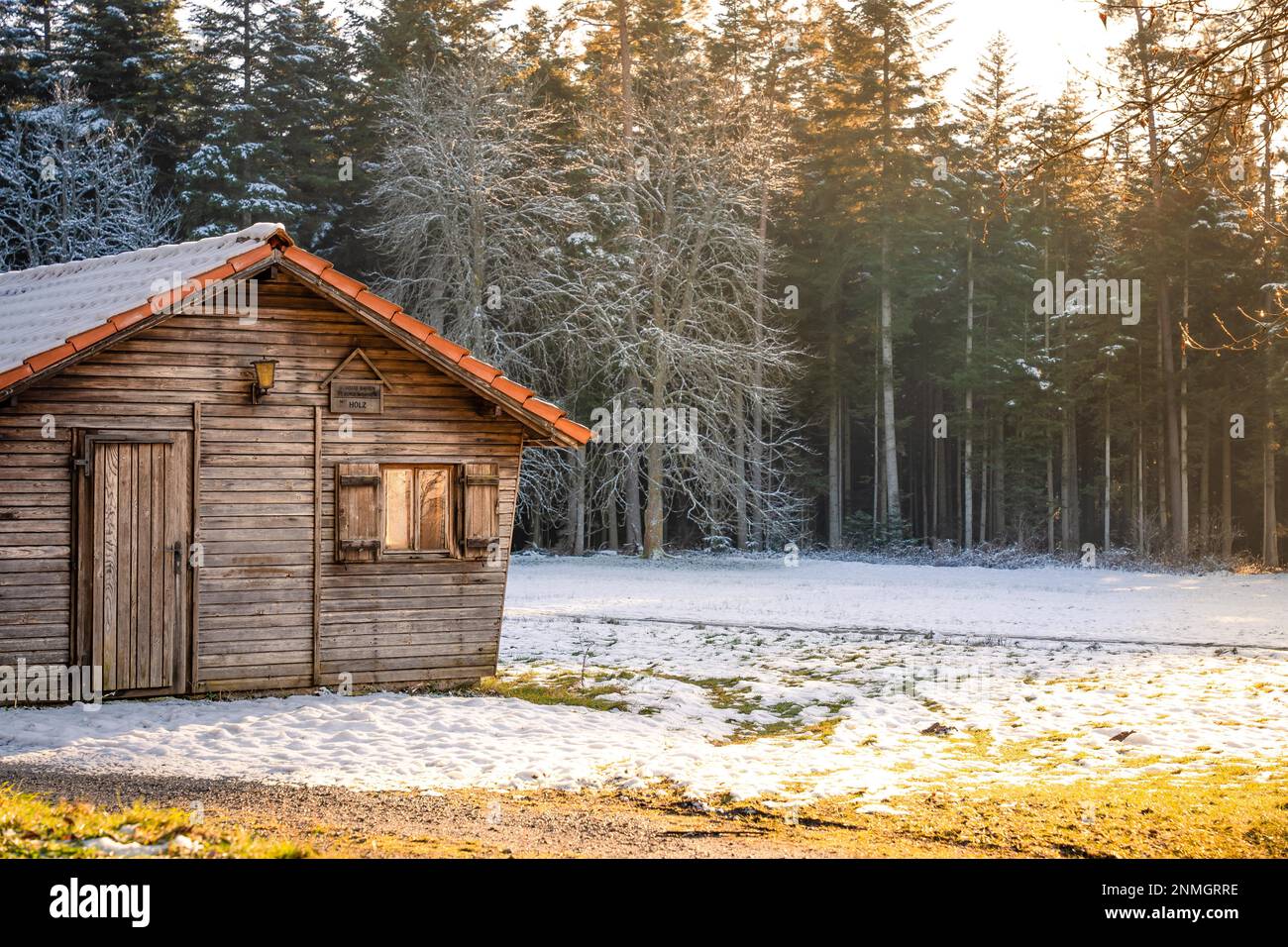 Wooden hut in the forest, Schoemberg, Black Forest, Germany Stock Photo ...